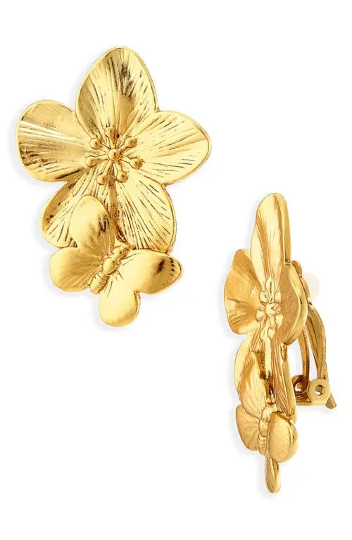 KARINE SULTAN Bloom Clip-on Earrings With Flower And Butterfly Motif - Gold