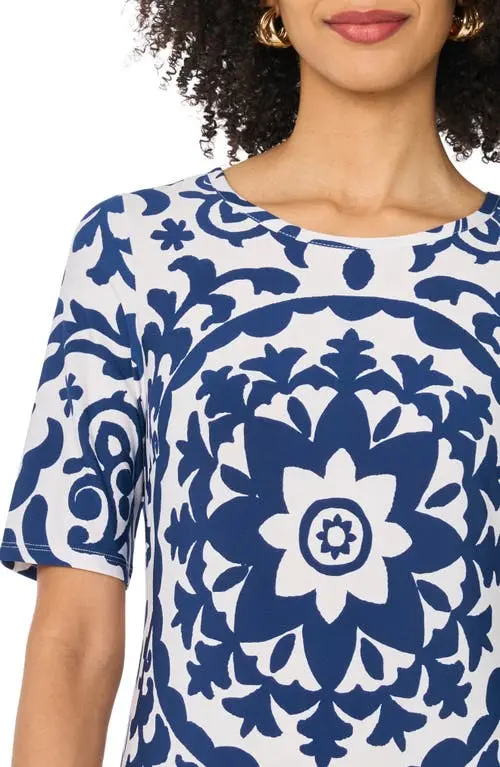 Vince Camuto Printed Crewneck Maxi Dress