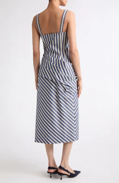 Carolina Herrera Stripe Draped Cotton Midi Dress