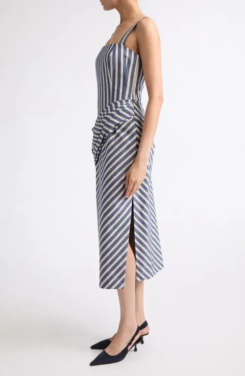 Carolina Herrera Stripe Draped Cotton Midi Dress