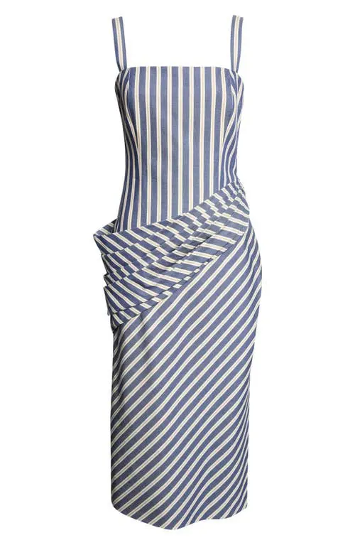Carolina Herrera Stripe Draped Cotton Midi Dress