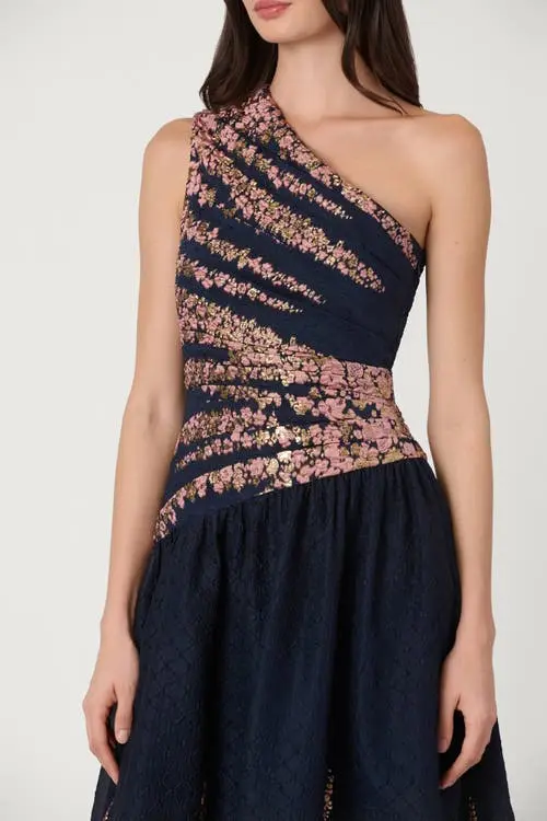 Shoshanna Lotus Border Jacquard Midnight Henderson Dress