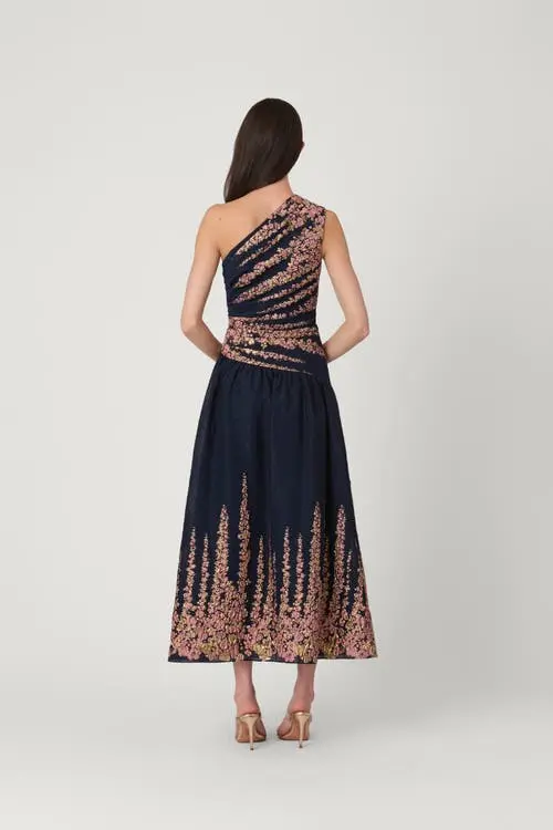 Shoshanna Lotus Border Jacquard Midnight Henderson Dress