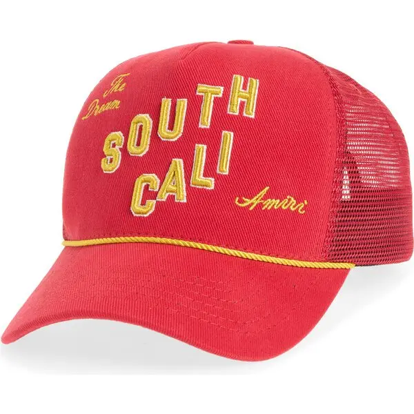 Amiri Embroidered South Cali Rope Trucker Hat - Ruby