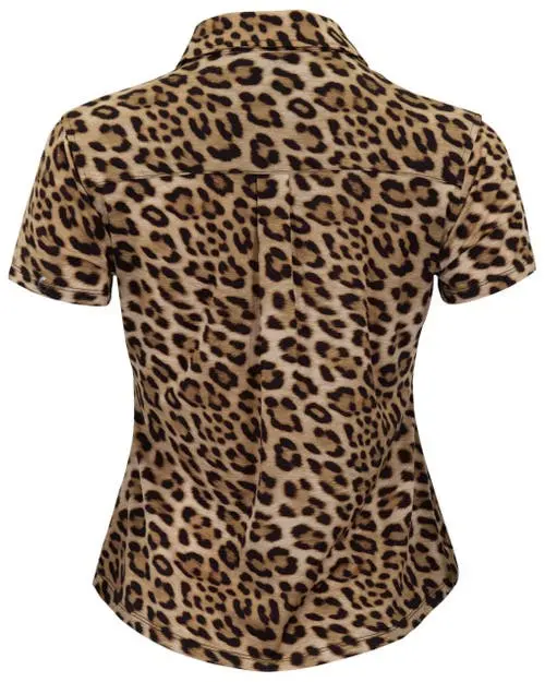 LORDS OF HARLECH Printed Merino Wool Short Sleeve Shirt - Leopard Brown