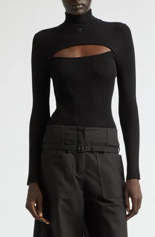 COURREGES Slash Mock Neck Rib Sweater