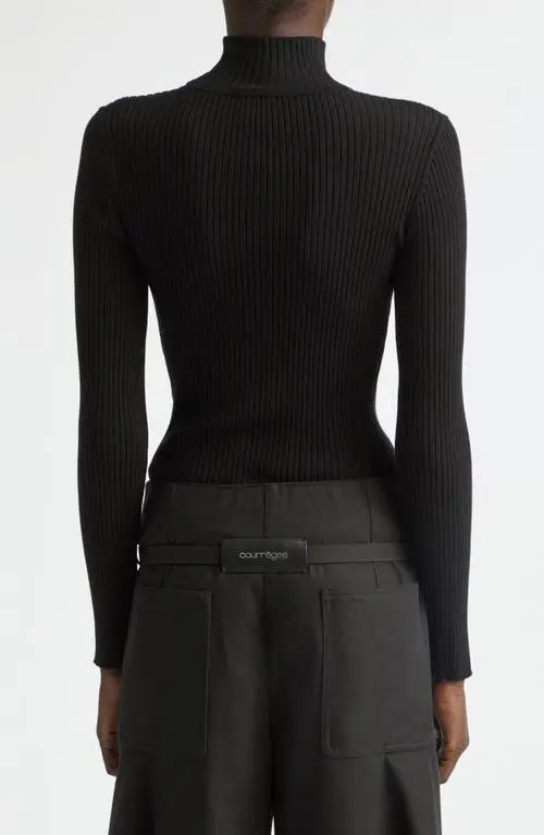 COURREGES Slash Mock Neck Rib Sweater - Black
