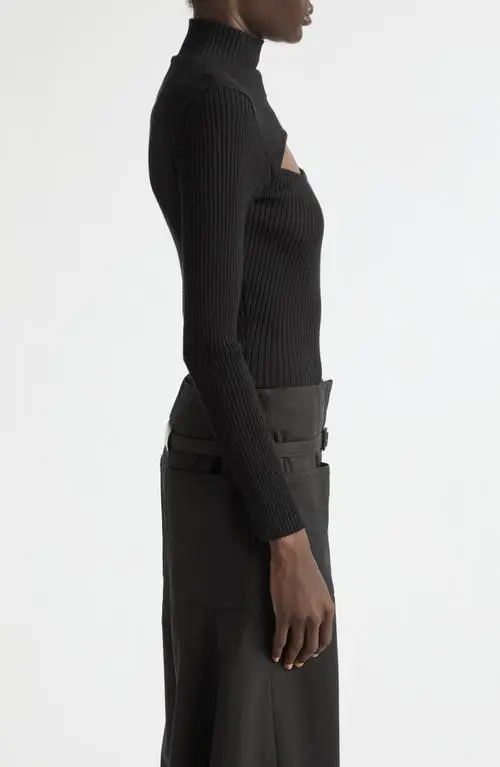 COURREGES Slash Mock Neck Rib Sweater - Black
