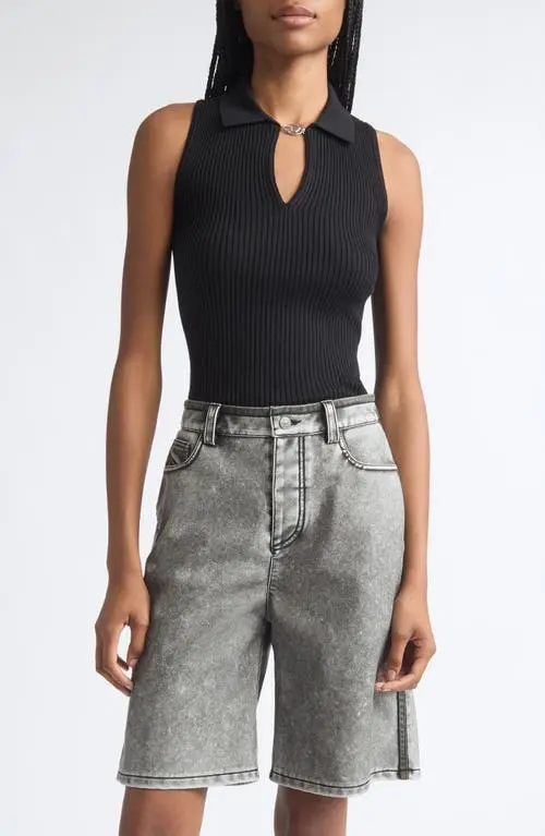 DIESEL® Lilita Sleeveless Ribbed Polo Sweater In Recycled Silk And Organic Cotton - Black