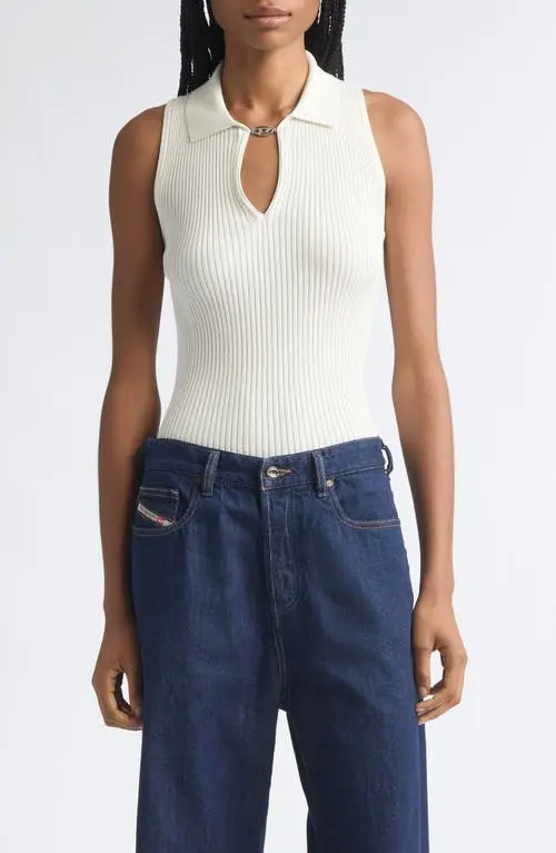 DIESEL® Lilita Sleeveless Ribbed Polo Sweater In Recycled Silk And Organic Cotton - Ivory