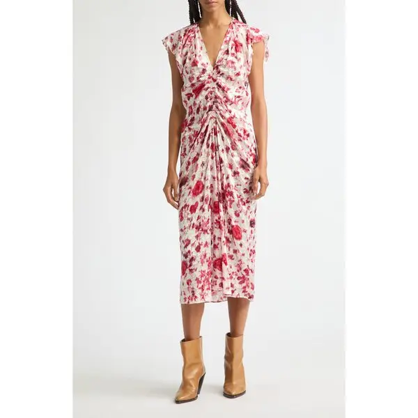 Isabel Marant Étoile Lyndsay Floral Burnout Devoré Georgette Midi Dress - Ecru/pink