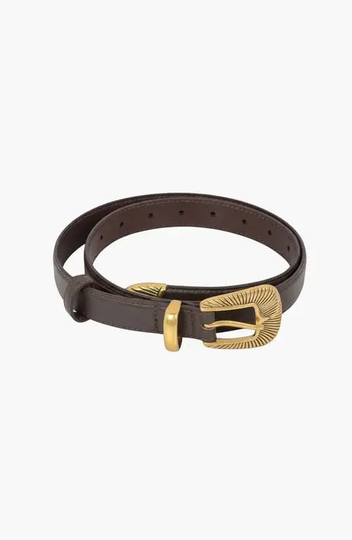 MODENAIRE Engraved Buckle Leather Belt - Brown