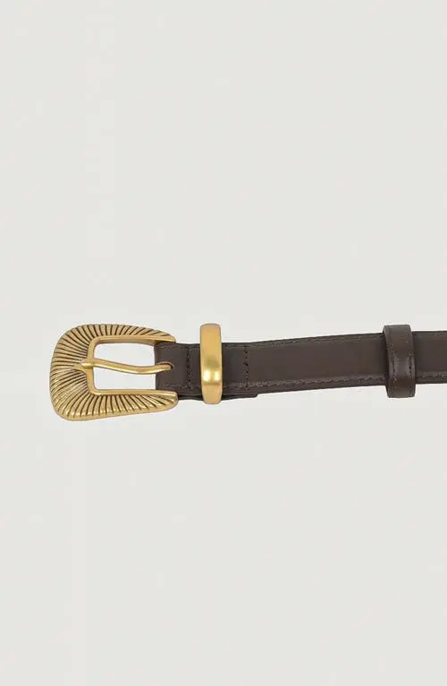 MODENAIRE Engraved Buckle Leather Belt - Brown