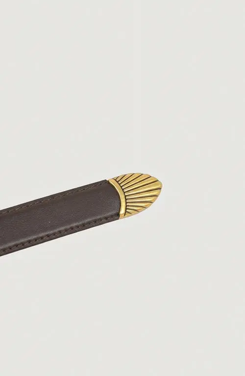 MODENAIRE Engraved Buckle Leather Belt - Brown