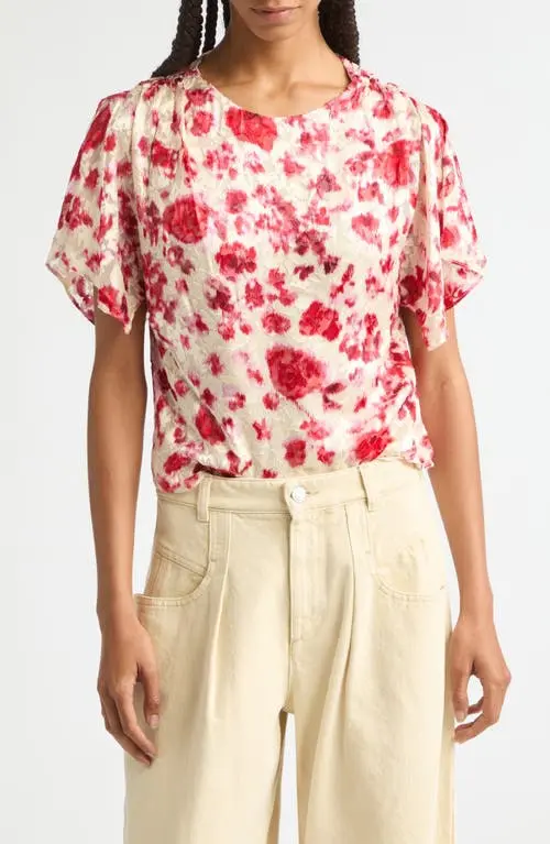 Isabel Marant Étoile Hervane Floral Burnout Devoré Georgette Top - Ecru/pink