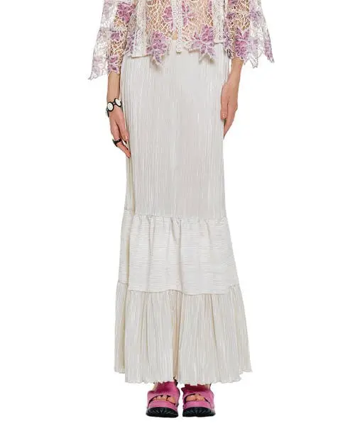 Anna Sui Plisse Tiered Maxi Skirt - Cream