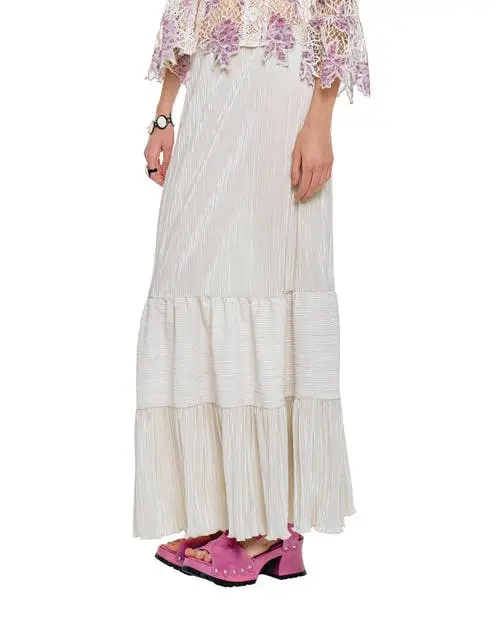 Anna Sui Plisse Tiered Maxi Skirt