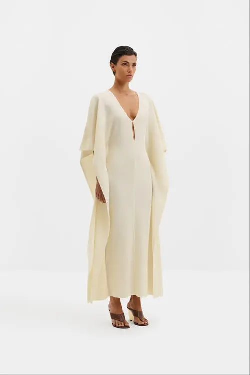 MALINA Janna Knitted V-neck Maxi Kaftan - Pearl