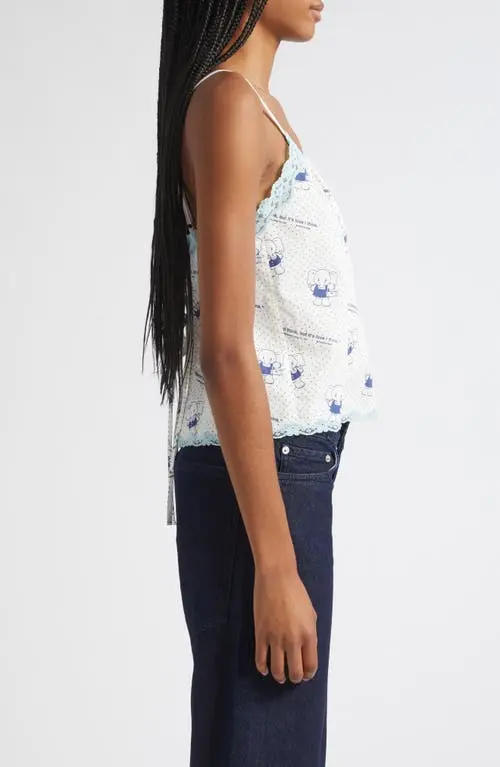 Sandy Liang Selkie Cotton Camisole With Elephant Print And Lace Trim