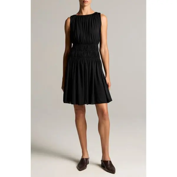 Vince Smocked Waist Minidress - Black