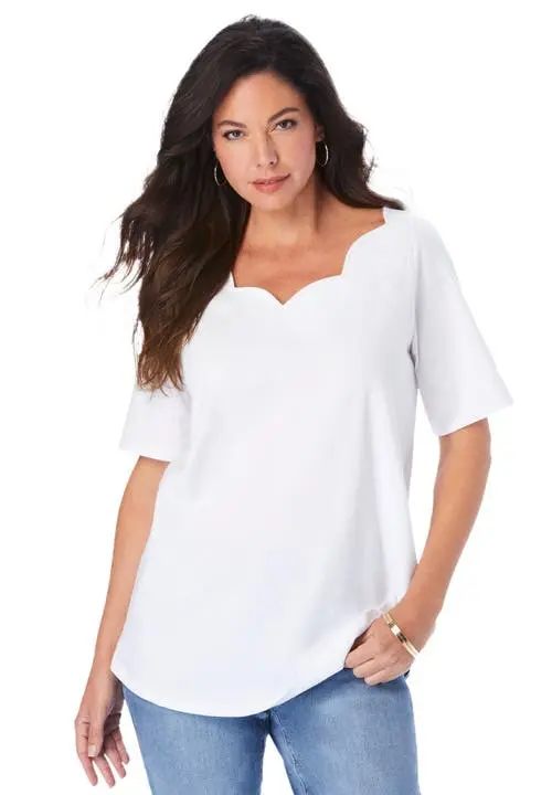 ROAMAN'S Ultimate Scalloped Neck Tee - White