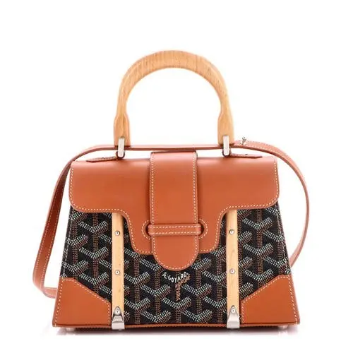 Goyard Structured Saigon Top Handle Bag Coated Canvas With Leather Mini - Brown