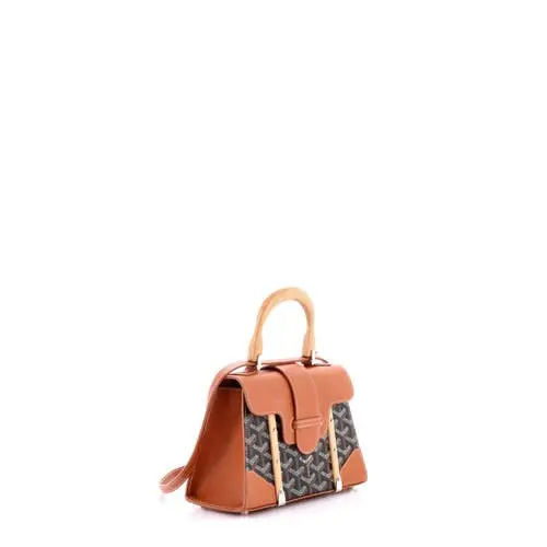 Goyard Structured Saigon Top Handle Bag Coated Canvas With Leather Mini - Brown