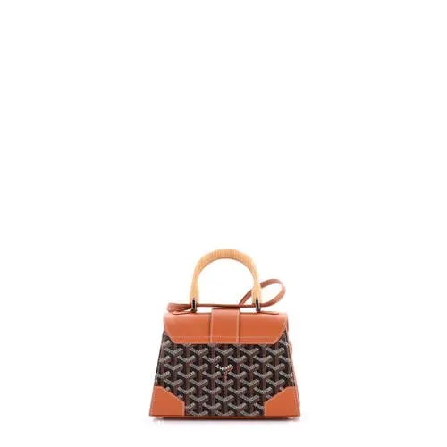 Goyard Structured Saigon Top Handle Bag Coated Canvas With Leather Mini - Brown