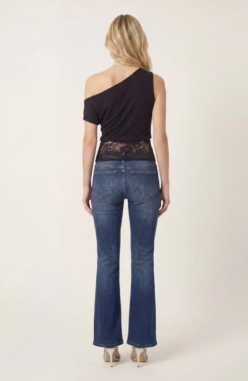 MODENAIRE Asymmetric Off-shoulder Top With Lace Waist Panel
