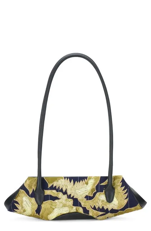 BEHNO Elizabeth Mini Leather Baguette With Beaded Embellishment - Black/navy