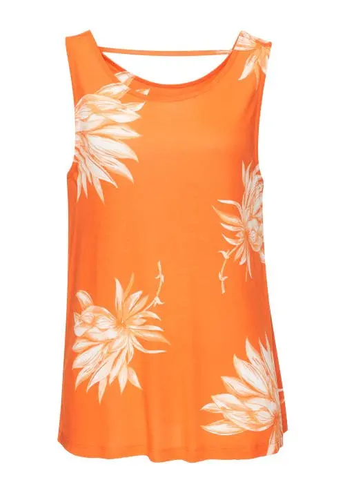 LASCANA Sleeveless Floral Print Tank Top - Orange Multi