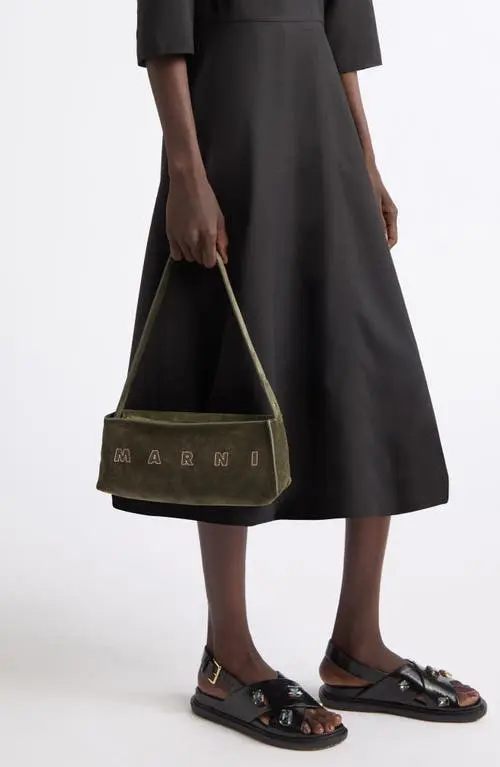 Marni Museo Pochette Suede Hobo Bag - Olive