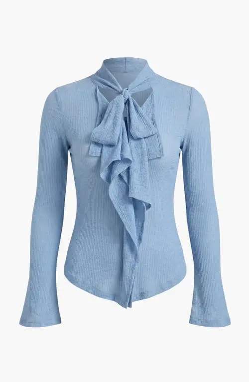 MODENAIRE Long Sleeve Tie Front Ruffle Top