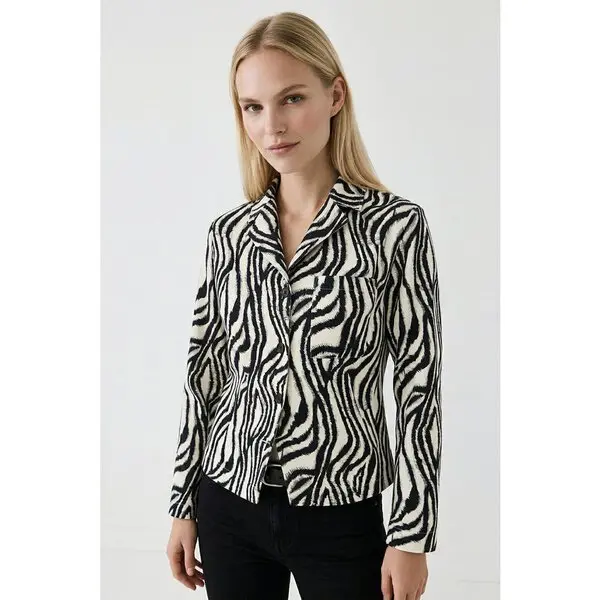 EXQUISE Adelaide Zebra Print Long Sleeve Shirt - Multi Color
