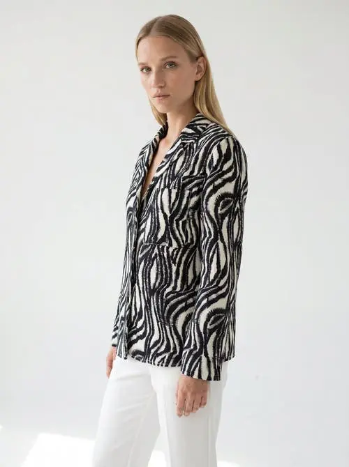 EXQUISE Adelaide Zebra Print Long Sleeve Shirt