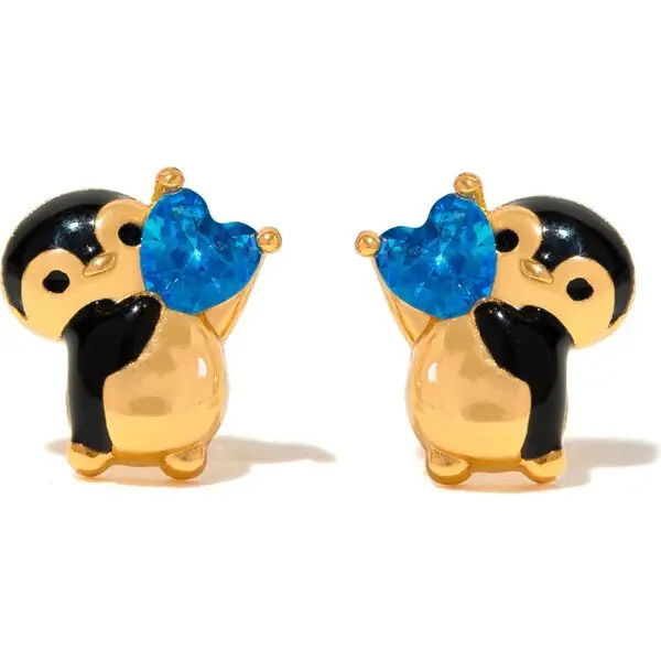 GIRLS CREW Penguin Crush Stud Earrings With Cubic Zirconia - Gold