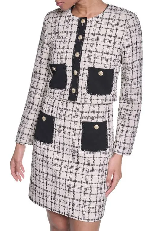 Karl Lagerfeld Paris Contrast Stitch Tweed Jacket