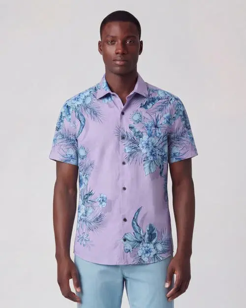 LORDS OF HARLECH Mali Floral Short Sleeve Shirt - Lavender
