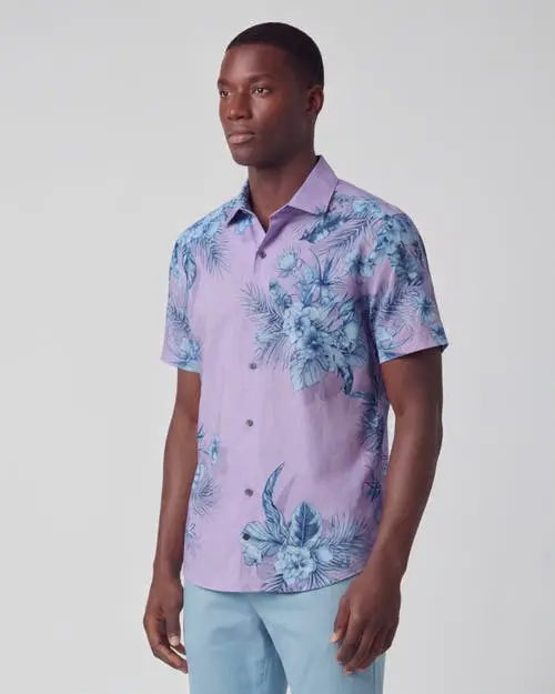 LORDS OF HARLECH Mali Floral Short Sleeve Shirt - Lavender