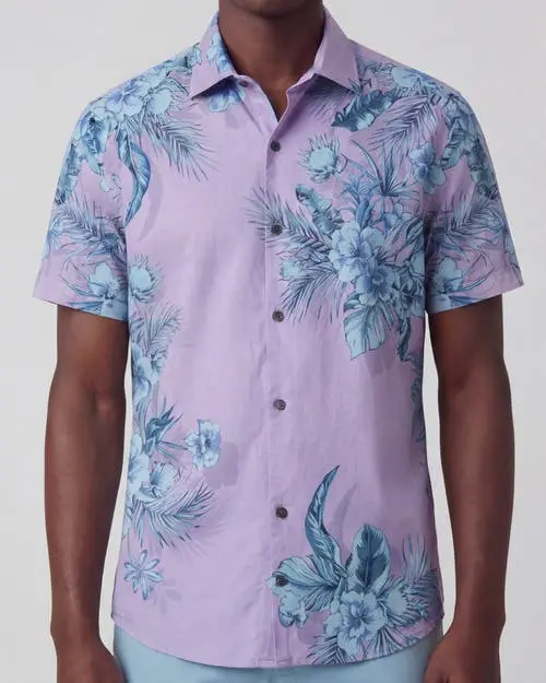 LORDS OF HARLECH Mali Floral Short Sleeve Shirt - Lavender