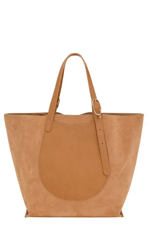 Longchamp Suede And Leather Open Tote - Pecan