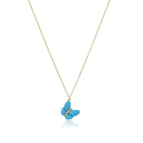 THE LOVERY FINE JEWELRY Asymmetrical Butterfly Necklace - Turquoise
