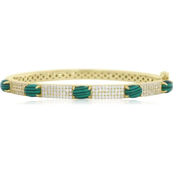 THE LOVERY FINE JEWELRY 14k Gold-plated Sterling Silver And Cubic Zirconia Bangle - Malachite