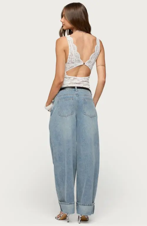 EDIKTED Lace Floral Sheer Crop Tank - White