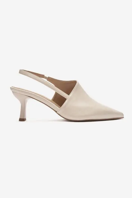 PROLOGUE SHOES Yarel Stiletto Slingback Pumps - Ecru