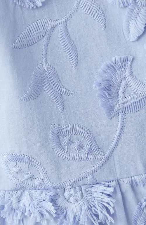 Mango Embroidered Puff Sleeve Peplum Top - Sky Blue
