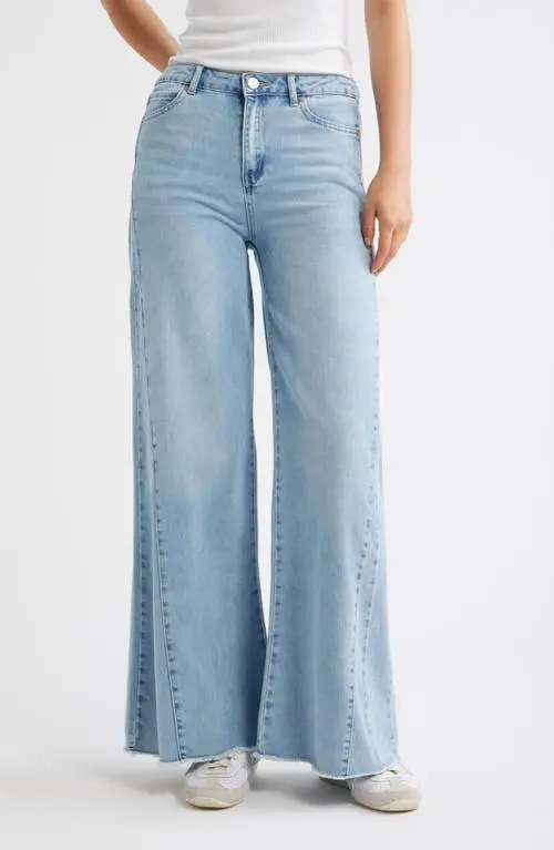 TRACTR Raw Edge Hem Wide Leg Jeans - Light Indigo