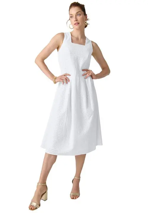 JESSICA LONDON Sleeveless Eyelet Midi Dress - White