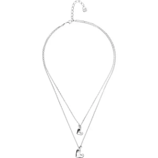 UNODE50 Double Necklace Plated In Sterling With Two Hearts - Silver