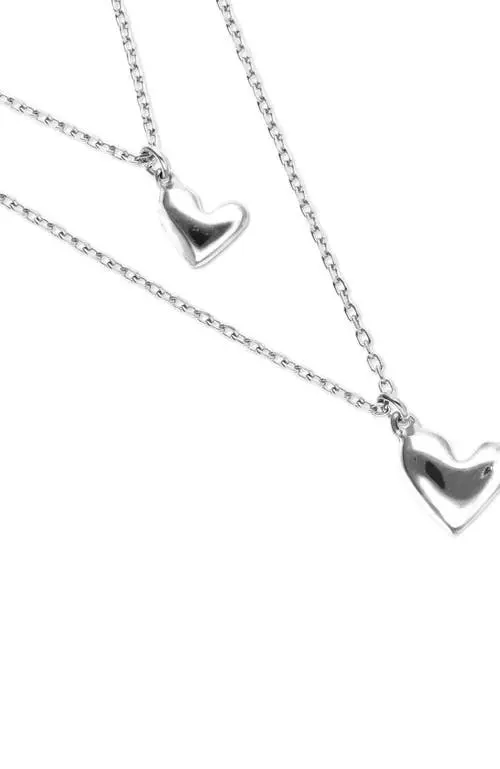 UNODE50 Double Necklace Plated In Sterling With Two Hearts